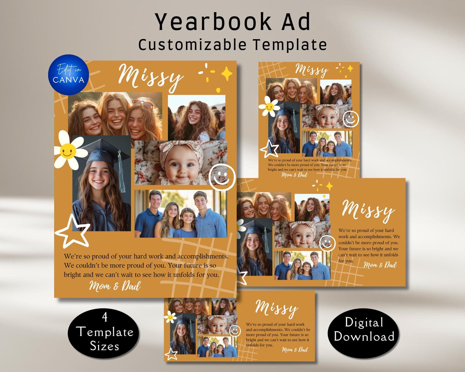 High School Yearbook Ad Canva Template. Customizable Sizes Include Full ...