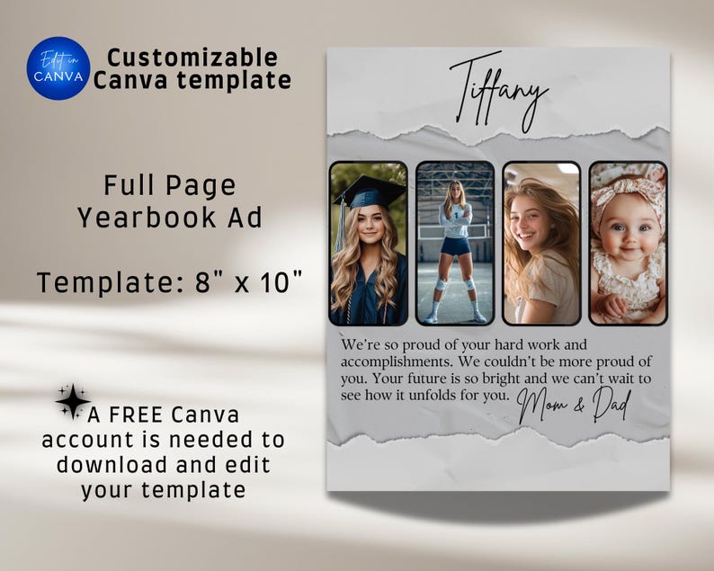 High School Yearbook Ad Canva Template. Customizable Sizes Include Full ...
