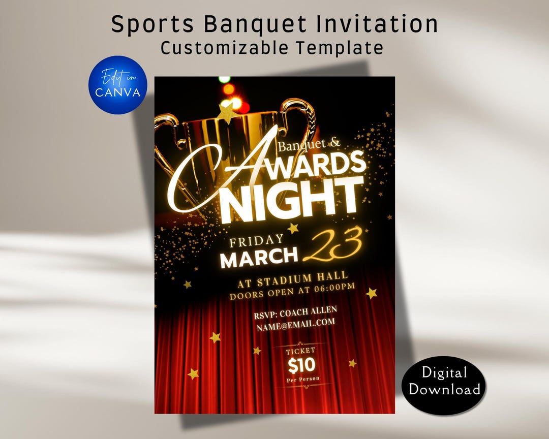 Sports Awards & Banquet Invitation Canva Template. Customizable End of ...