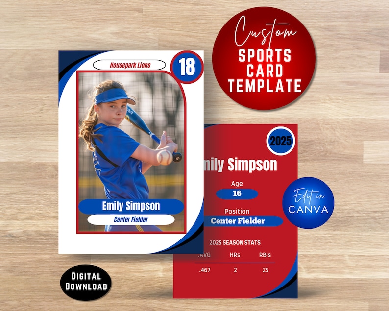 Softball Trading Card Canva Template. Customizable Sports Trading Card ...