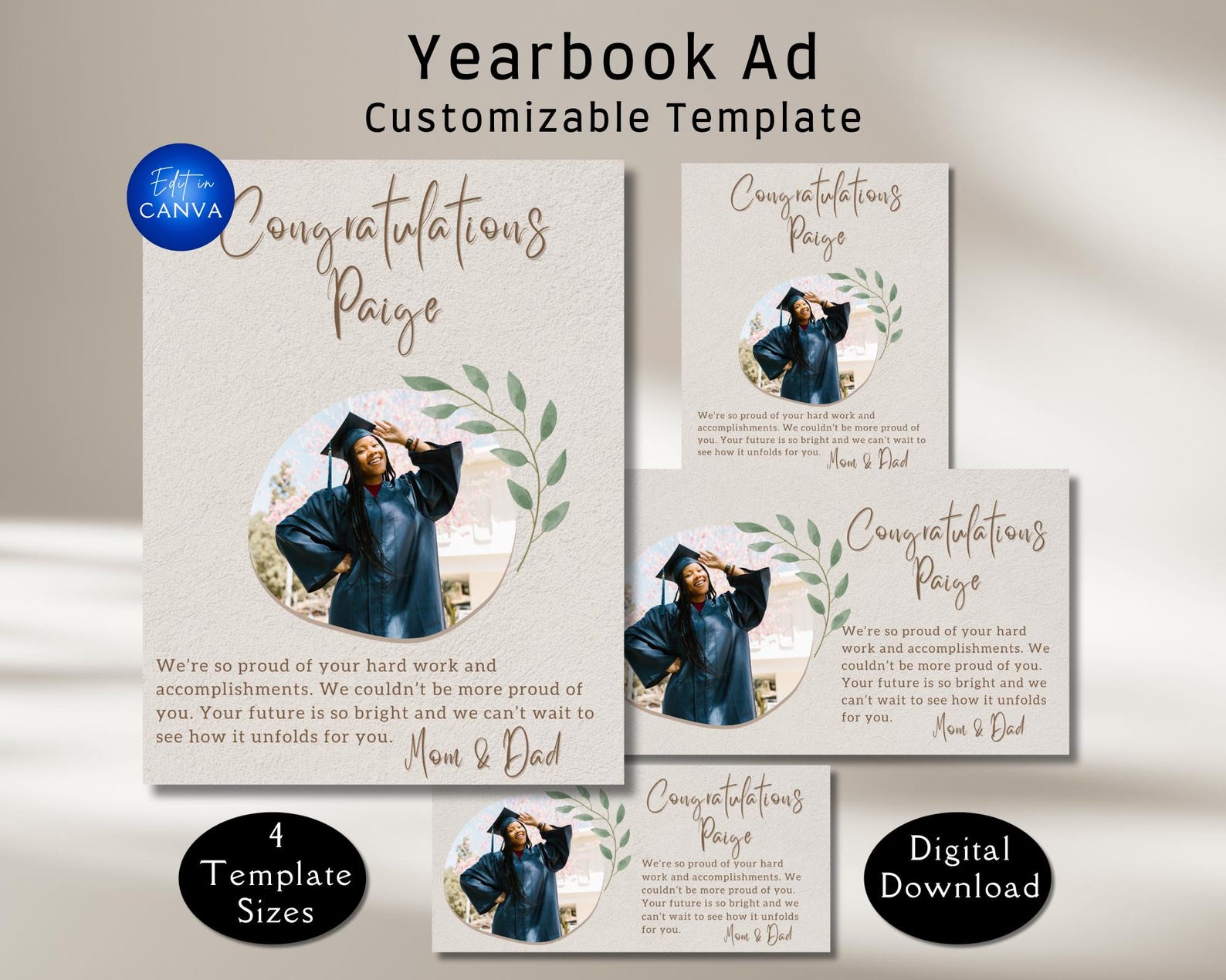 High School Yearbook Ad Canva Template. Customizable Sizes Include Full ...