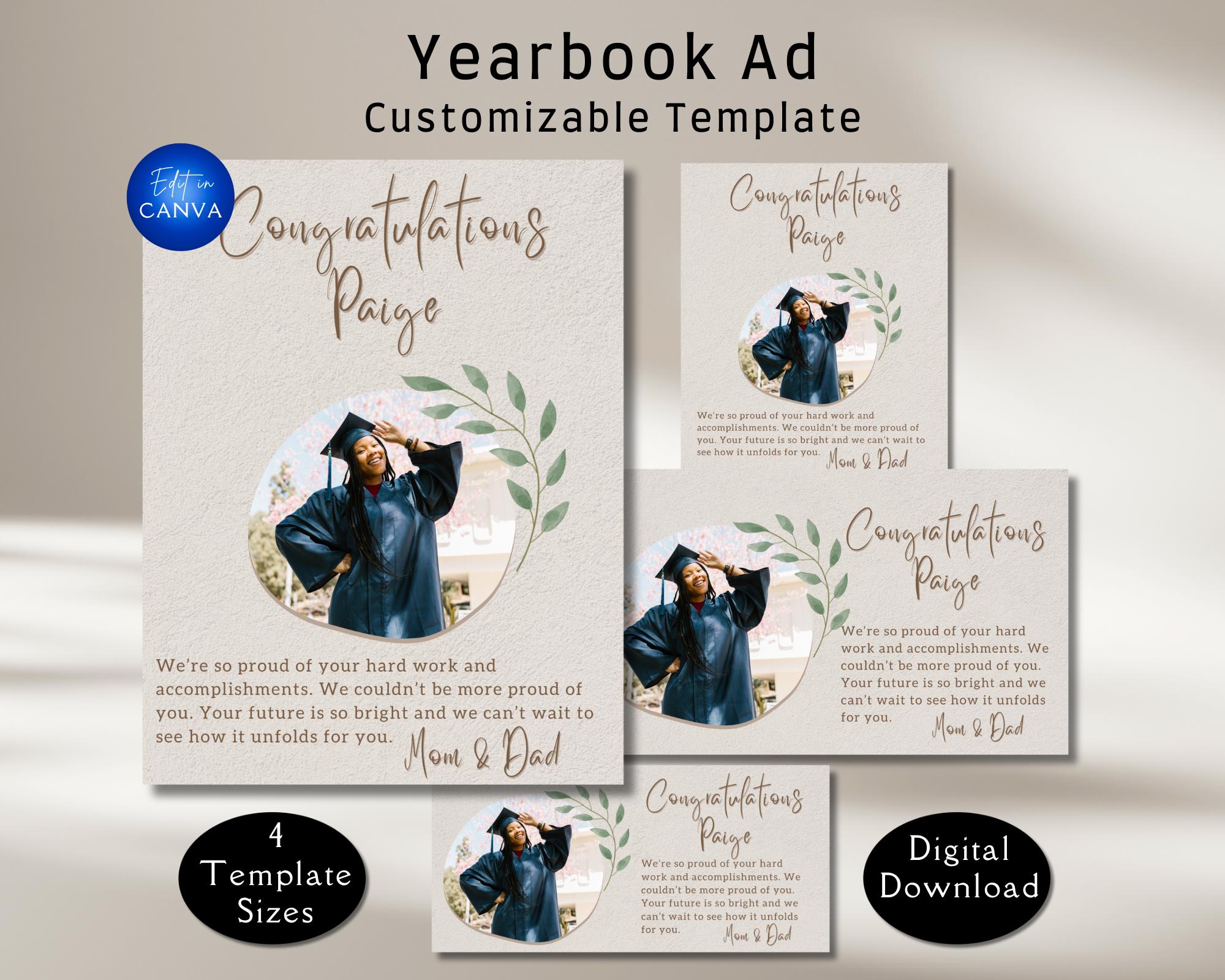 High School Yearbook Ad Canva Template. Customizable Sizes Include Full ...