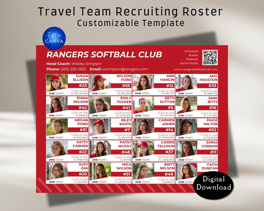 Travel Team Recruit Roster Canva Template. Customizable Club Team ...
