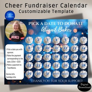 Cheer Fundraiser Calendar Canva Template. Customizable Cheerleading ...