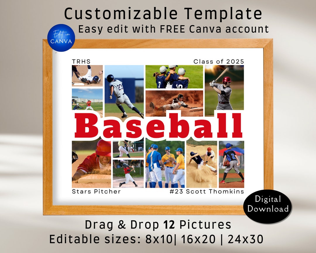 Customizable Baseball Photo Collage Canva Template. Gift for Varsity ...