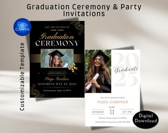 Graduation Invitation & Graduation Party Invitation Canva Template ...