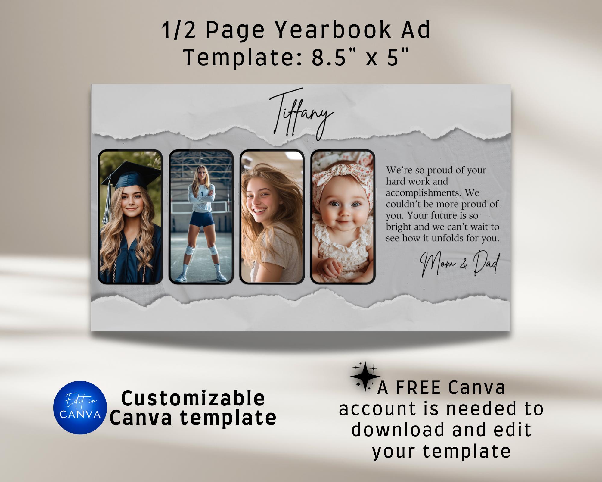 High School Yearbook Ad Canva Template. Customizable Sizes Include Full ...