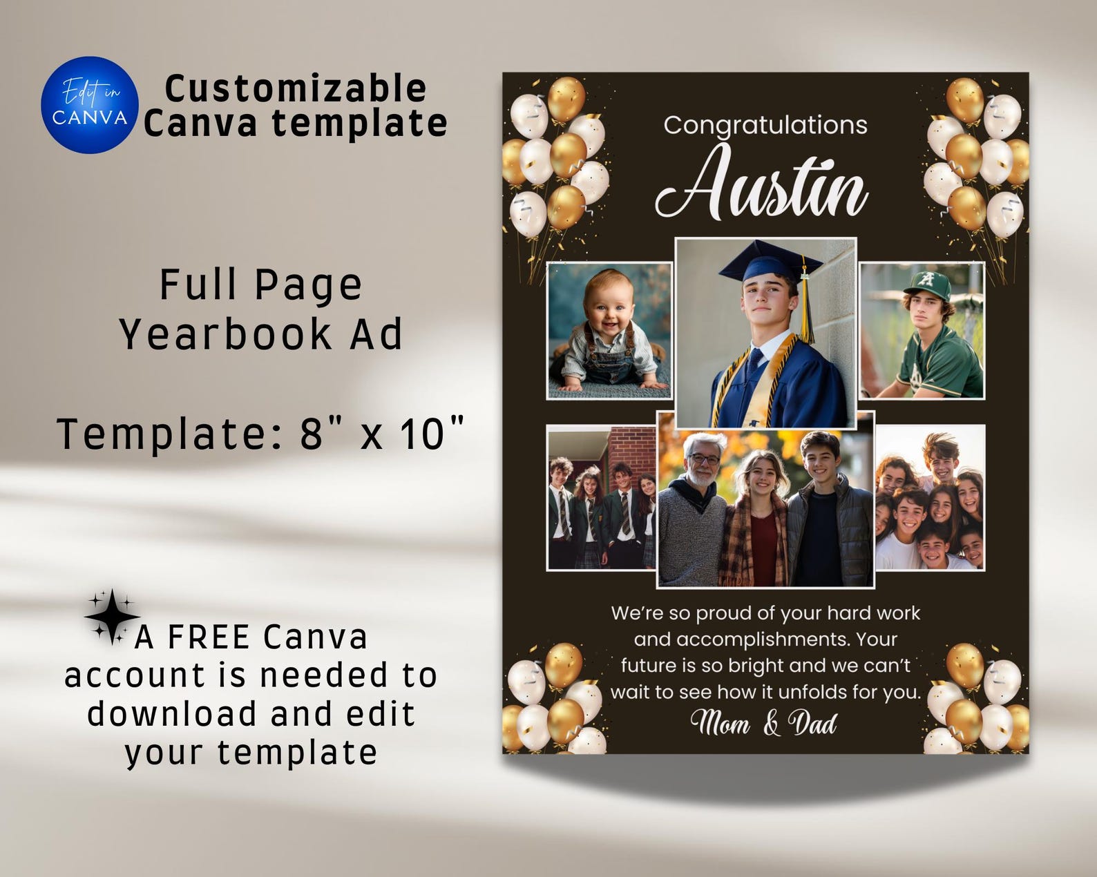 High School Yearbook Ad Canva Template. Customizable Sizes Include Full ...