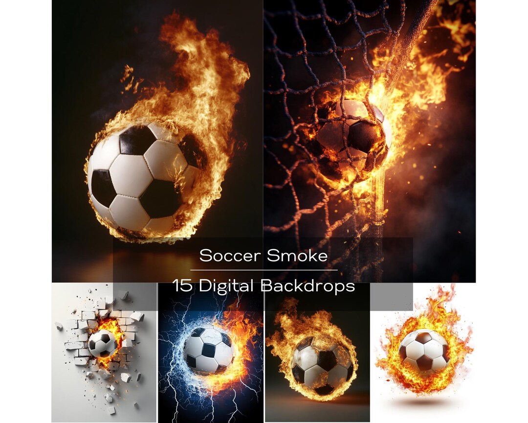 Soccer Ball on Fire Digital Backdrops. Composite Backgrounds for Soccer ...