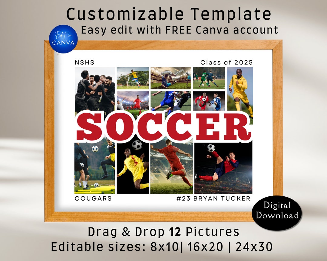 Customizable Soccer Photo Collage Canva Template. Gift for Soccer ...