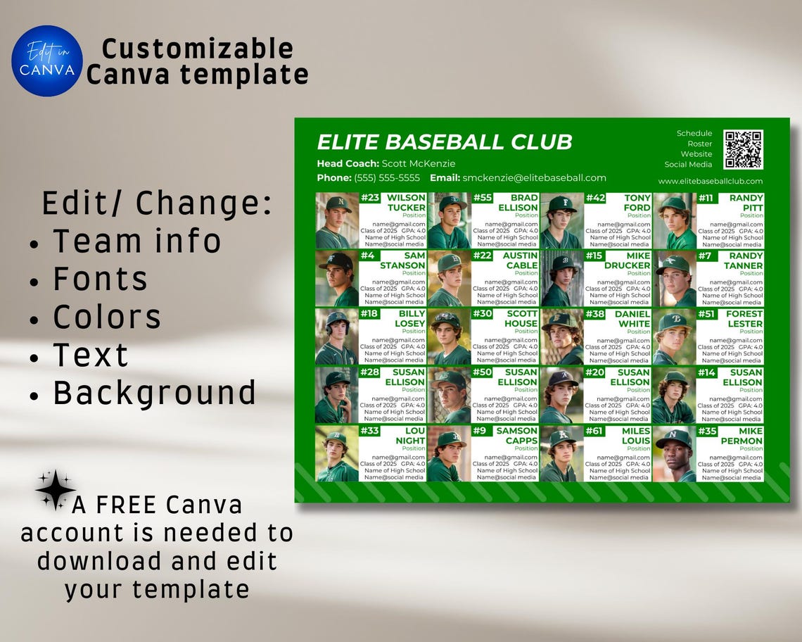 Club Team Recruiting Roster Canva Template. Customizable Travel Team ...