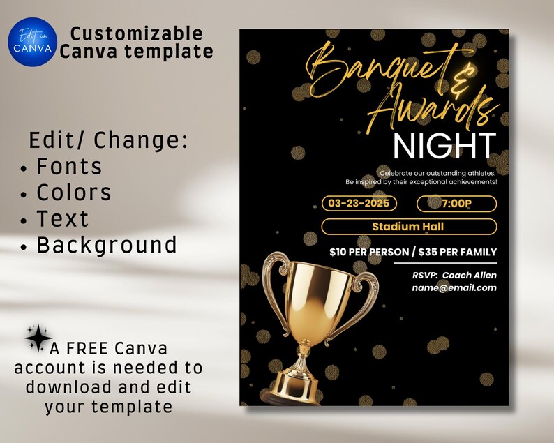 Sports Banquet Invitation Canva Template. Customizable End of Season ...