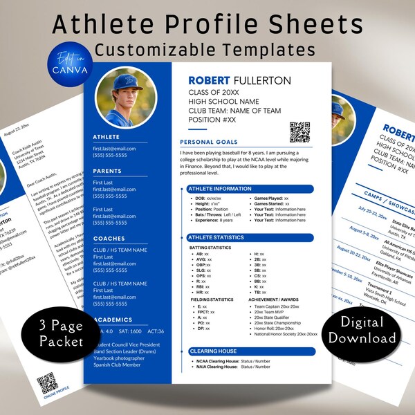 Baseball Athlete Profile Canva Template Etsy