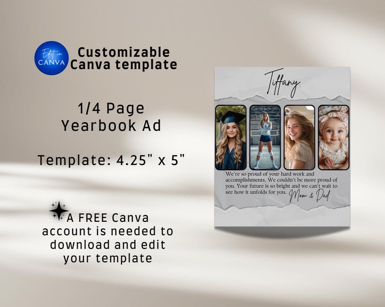 High School Yearbook Ad Canva Template. Customizable Sizes Include Full ...
