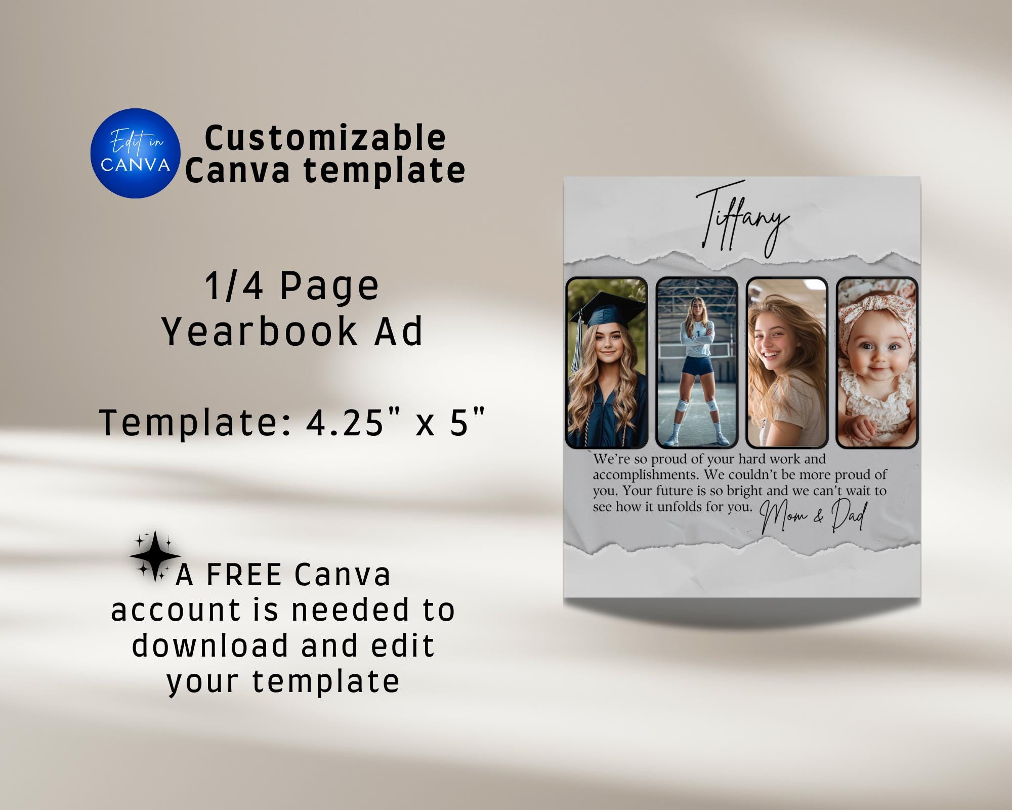 High School Yearbook Ad Canva Template. Customizable Sizes Include Full ...