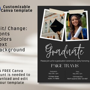 Graduation Invitation & Graduation Party Invitation Canva Template ...
