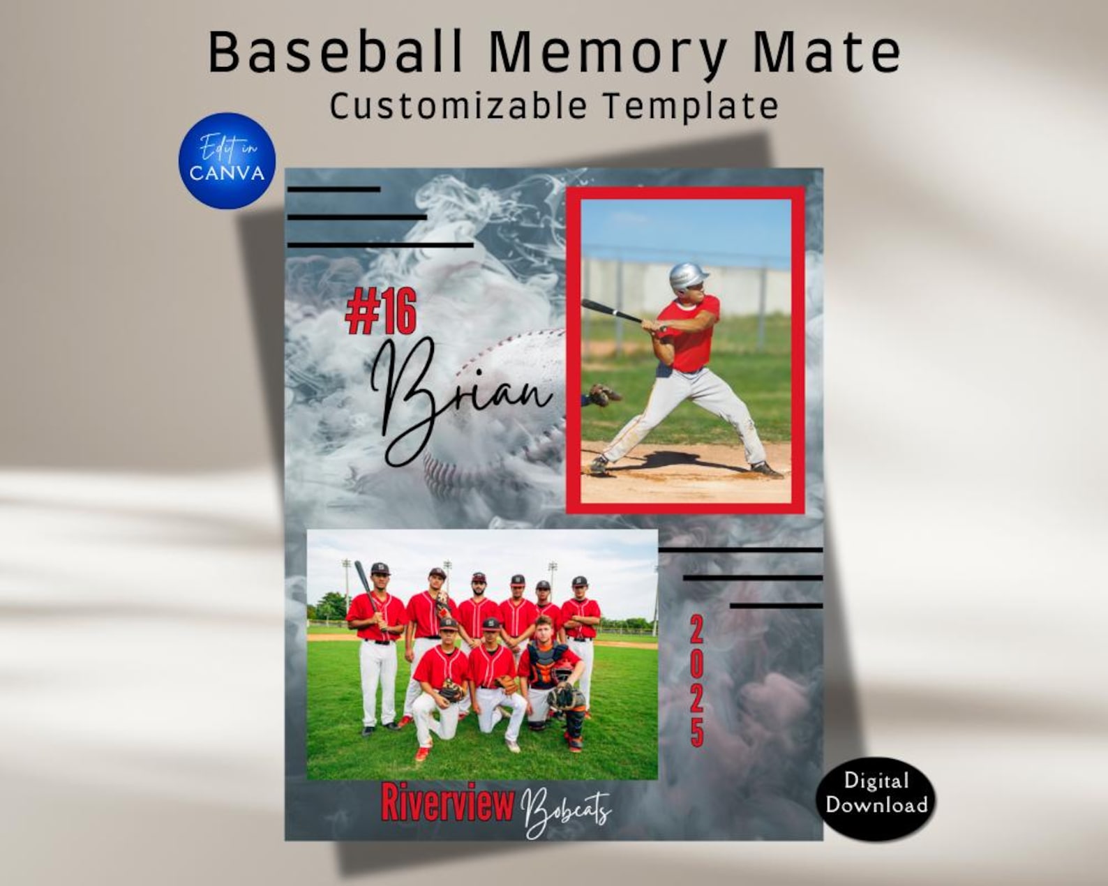 Baseball Memory Mate Canva Template. Customizable Softball Memory Mate ...
