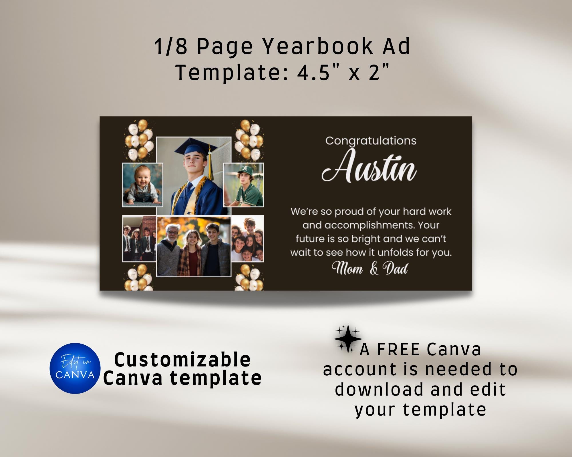 High School Yearbook Ad Canva Template. Customizable Sizes Include Full ...
