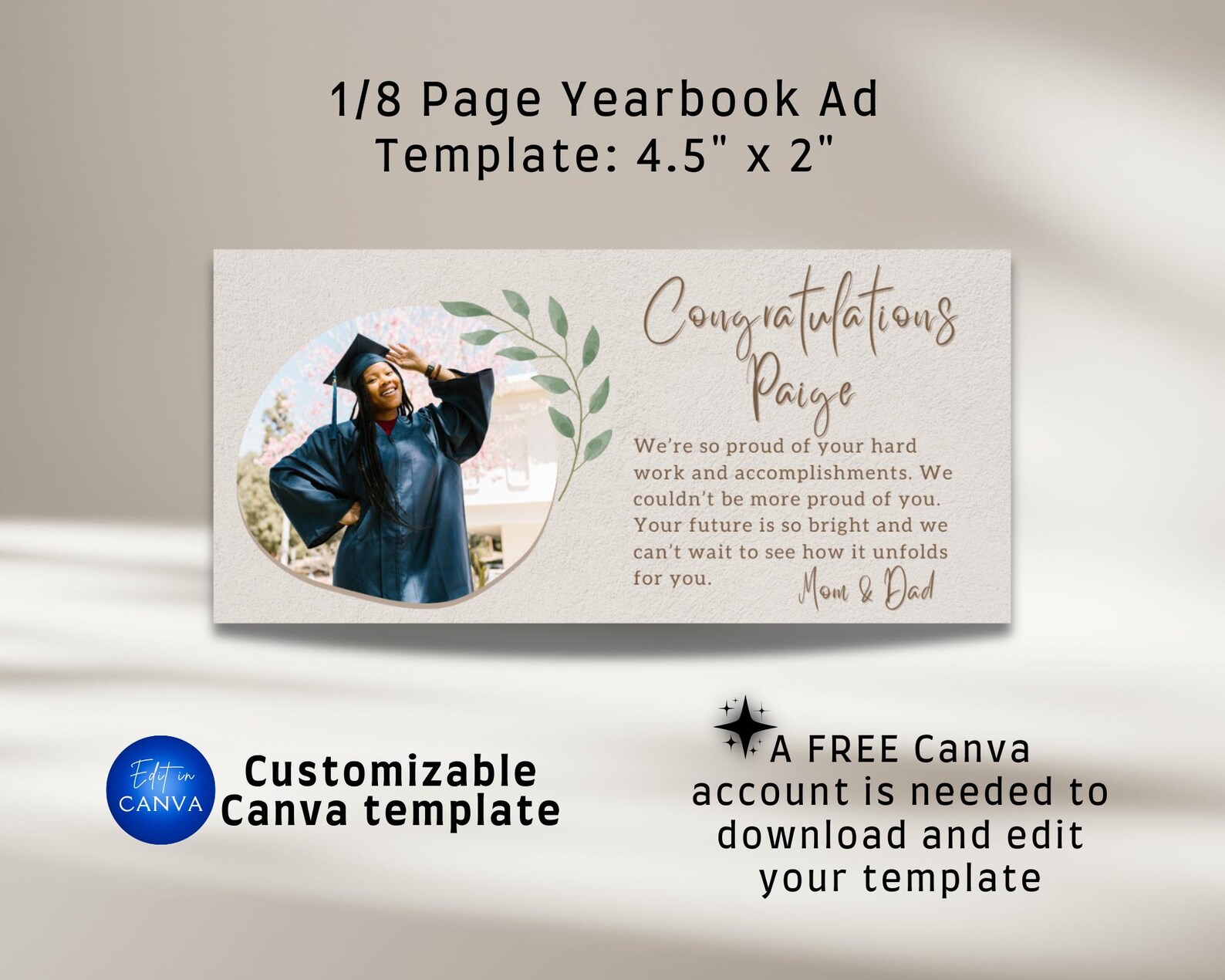 High School Yearbook Ad Canva Template. Customizable Sizes Include Full ...