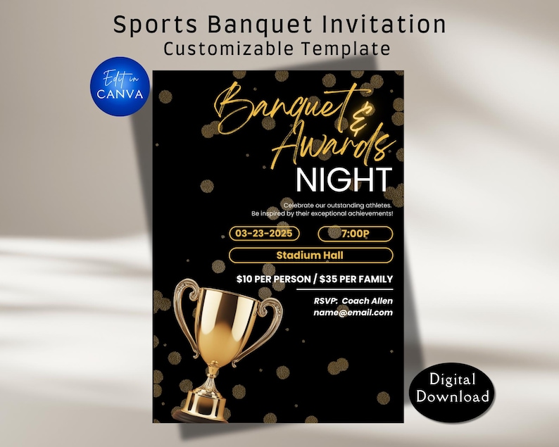 Sports Banquet Invitation Canva Template. Customizable End of Season ...