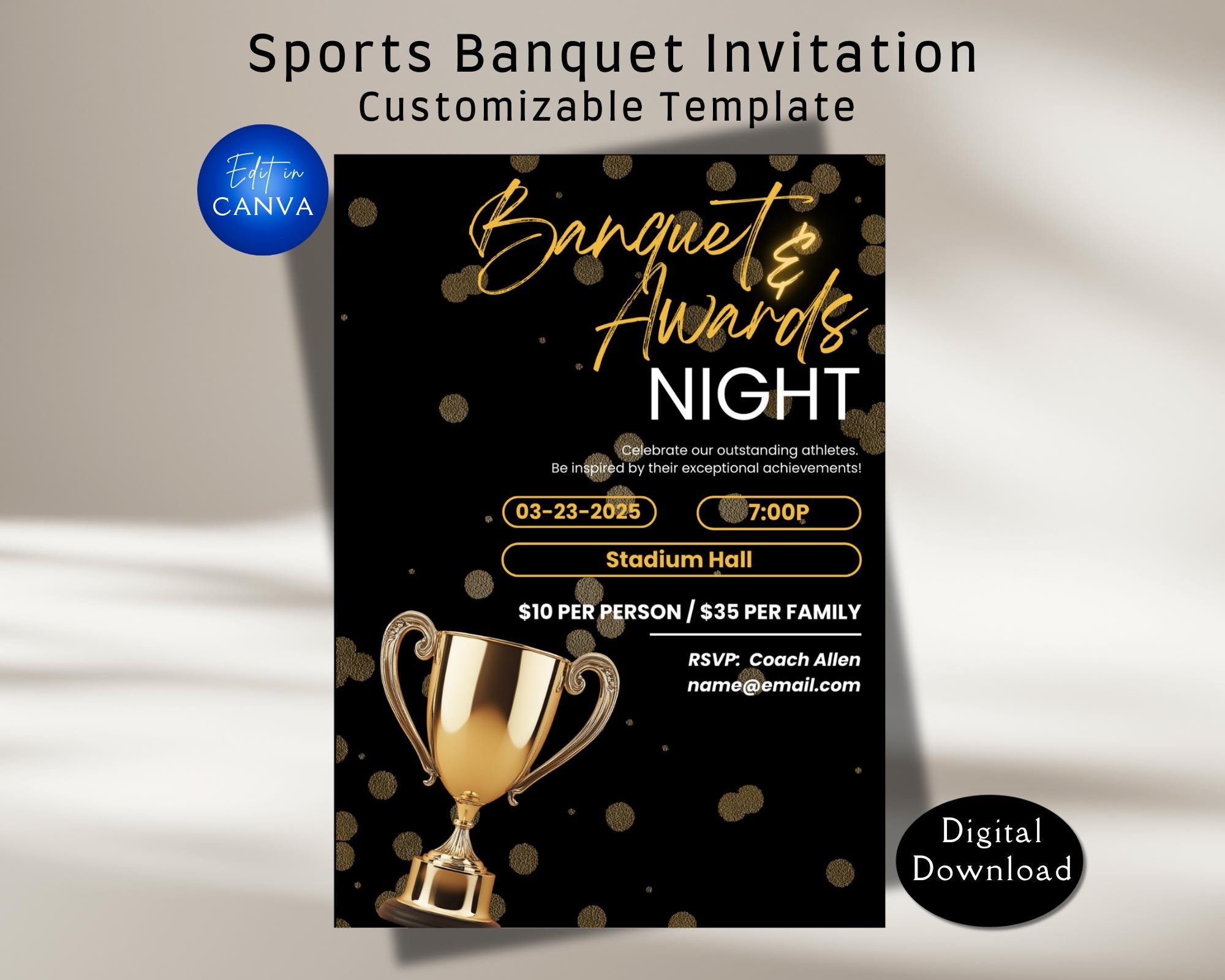 Sports Banquet Invitation Canva Template. Customizable End of Season ...
