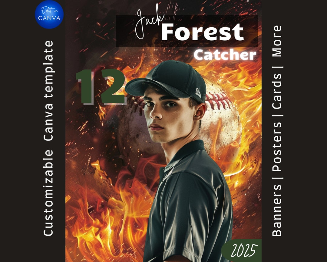 Baseball Poster Canva Template. Gift for Baseball Player. Non Photoshop ...
