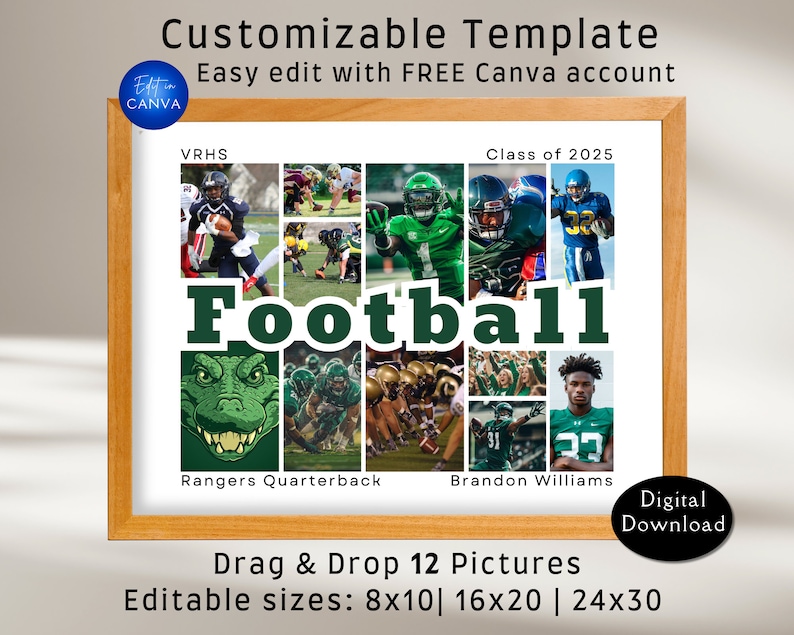 Personalized Varsity Football Collage Canva Template for High School ...
