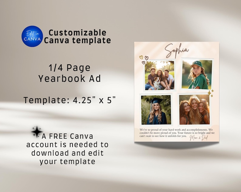 High School Yearbook Ad Canva Template. Customizable Sizes Include Full ...