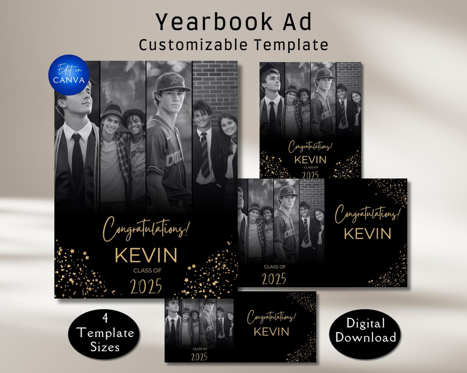 High School Yearbook Ad Canva Template. Customizable Sizes Include Full ...