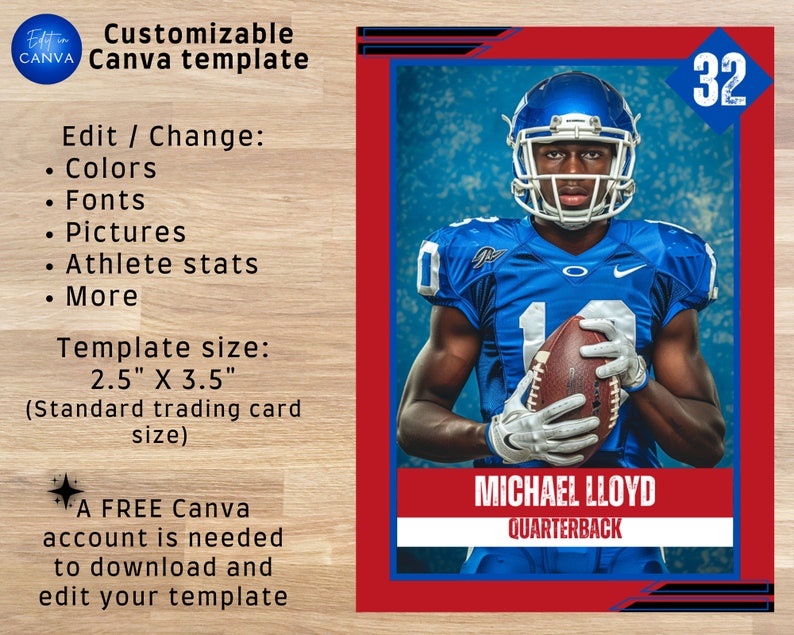 Football Trading Card Canva Template. Customizable Sports Trading Card ...