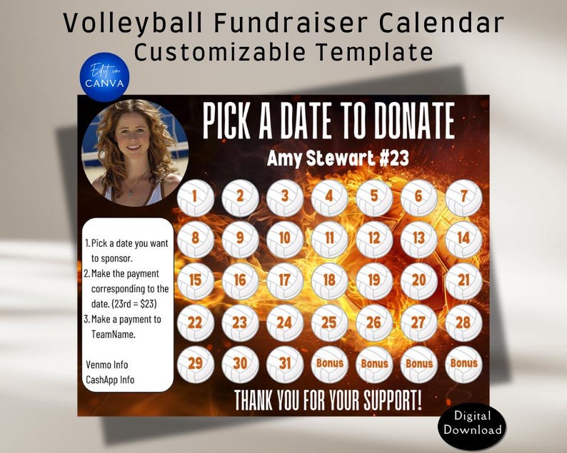 Volleyball Fundraiser Calendar Canva Template. Customizable Volleyball ...