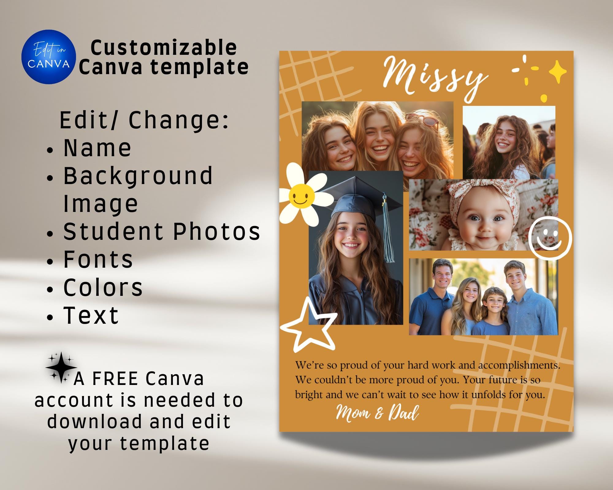 High School Yearbook Ad Canva Template. Customizable Sizes Include Full ...