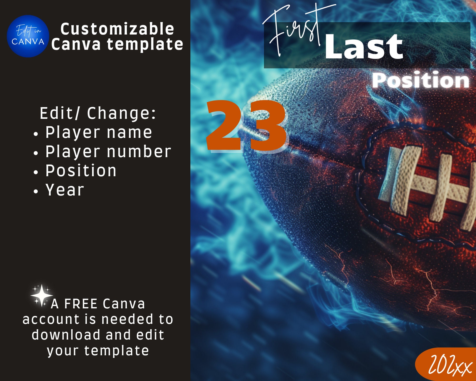 Varsity Football Player Poster Canva Template Gift for Custom Banners ...