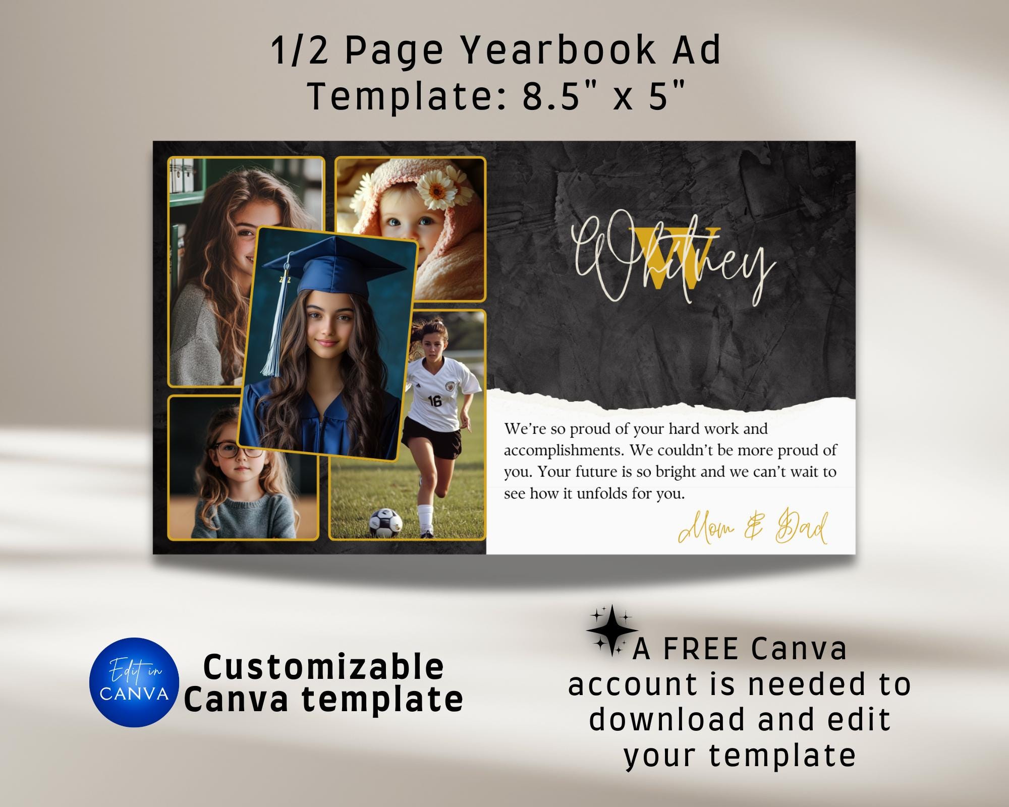 High School Yearbook Ad Canva Template. Customizable Sizes Include Full ...