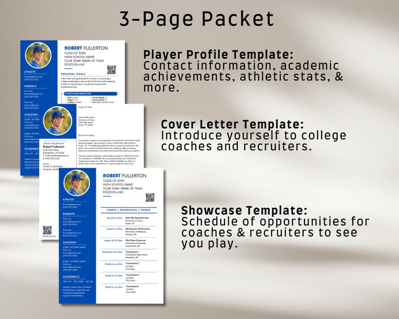 Athlete Profile Sheet Canva Template. Customizable College Recruiting Athlete Resume. Athlete ...