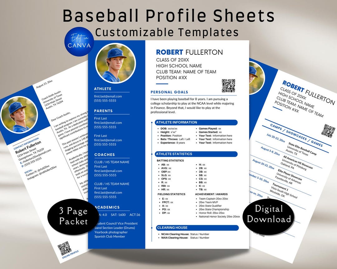 Athlete Profile Sheet Canva Template. Customizable College Recruiting ...