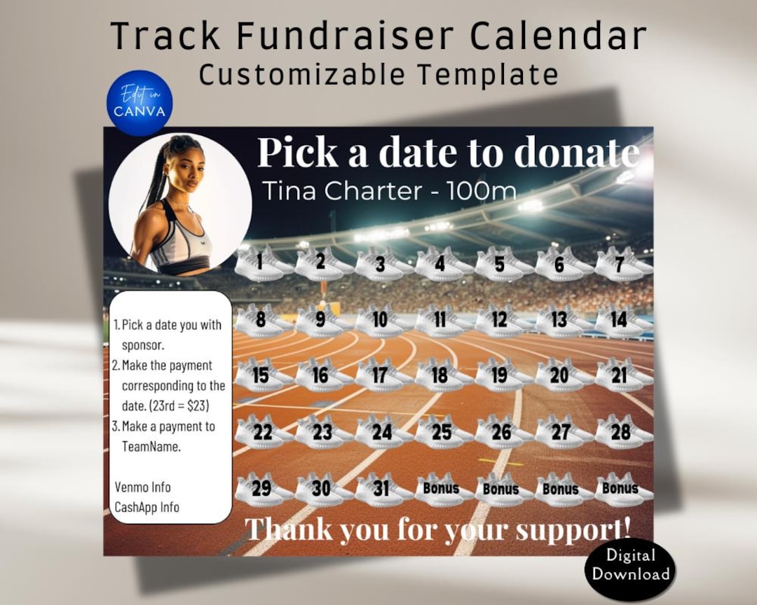 Track Fundraiser Calendar Canva Template. Customizable Cross Country ...