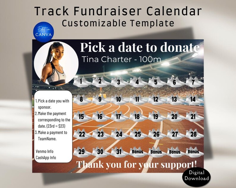Track Fundraiser Calendar Canva Template. Customizable Cross Country ...