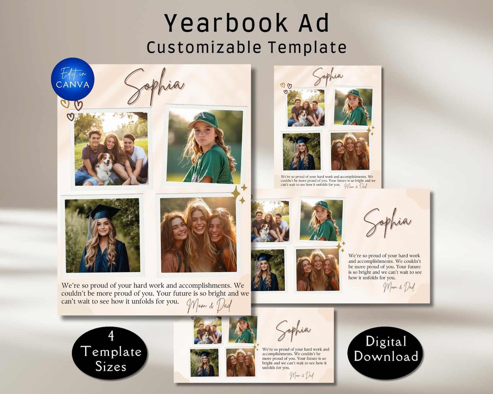High School Yearbook Ad Canva Template. Customizable Sizes Include Full ...