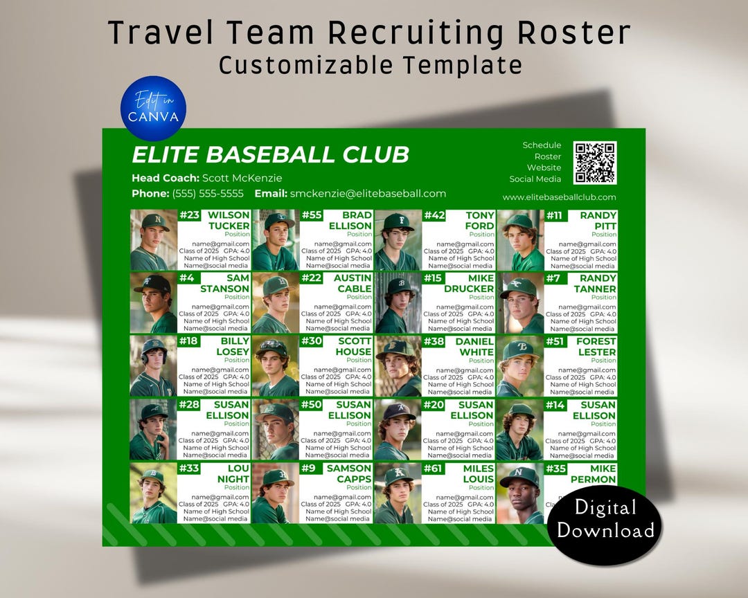 Club Team Recruiting Roster Canva Template. Customizable Travel Team ...