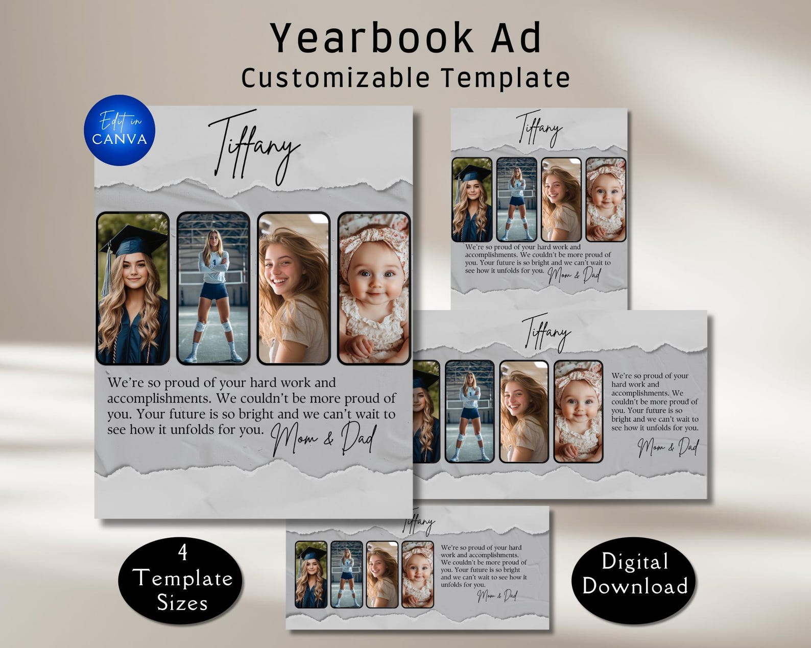 High School Yearbook Ad Canva Template. Customizable Sizes Include Full ...