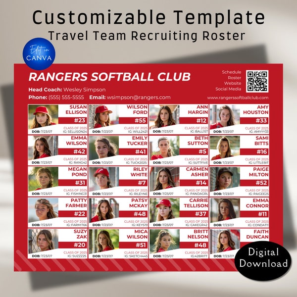 Team Roster Template - Etsy