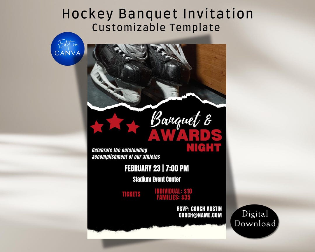 Hockey Banquet & Awards Invitation Canva Template. Customizable End of ...