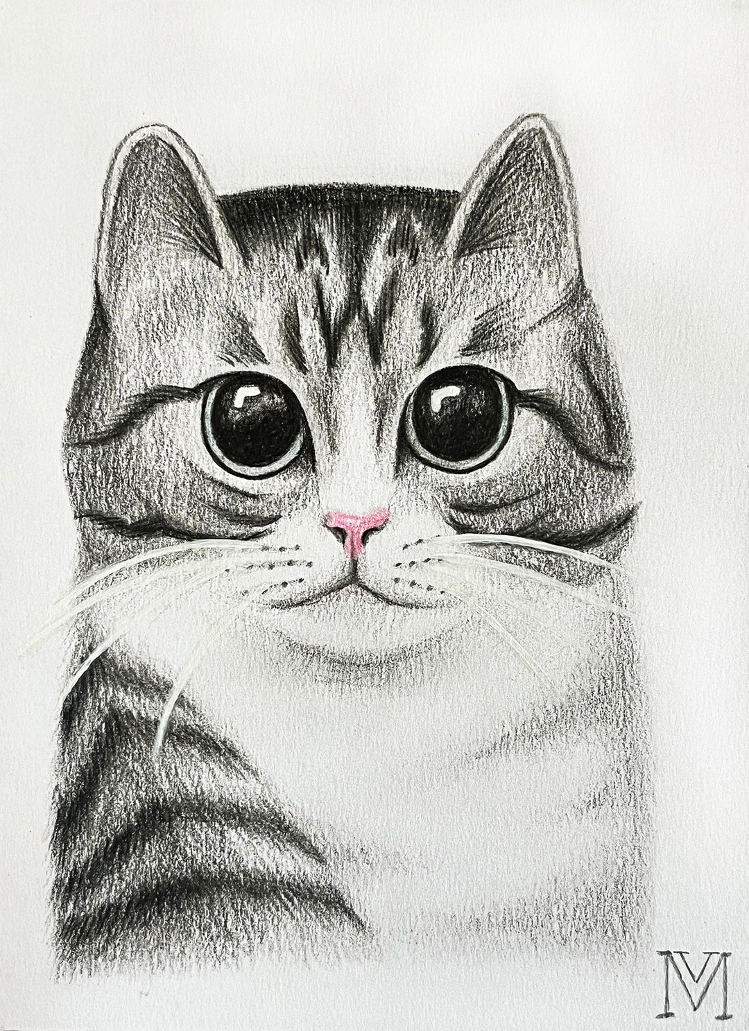Original Handmade Miniature Cat Drawing Colored Pencil Art on Paper. - Etsy