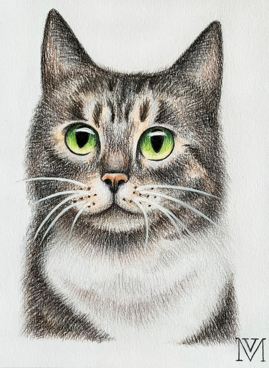Miniature Cat Drawing Colored Pencils on Paper. - Etsy