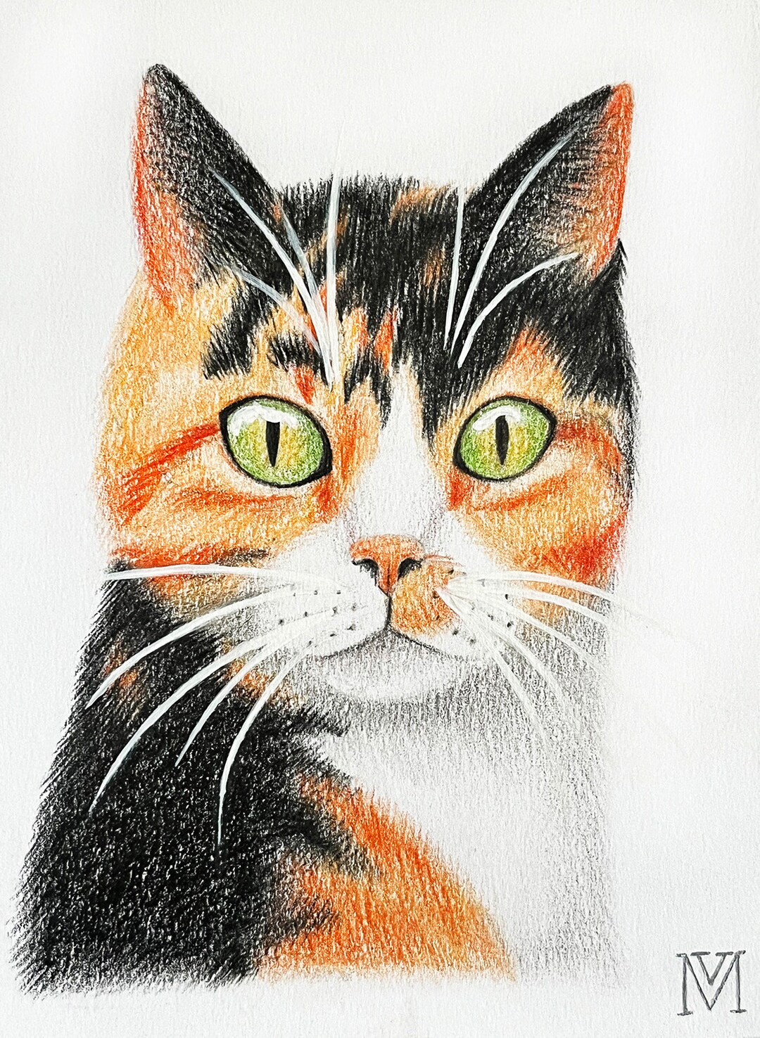 Original Handmade Miniature Cat Drawing - Colored Pencil Art on Paper ...