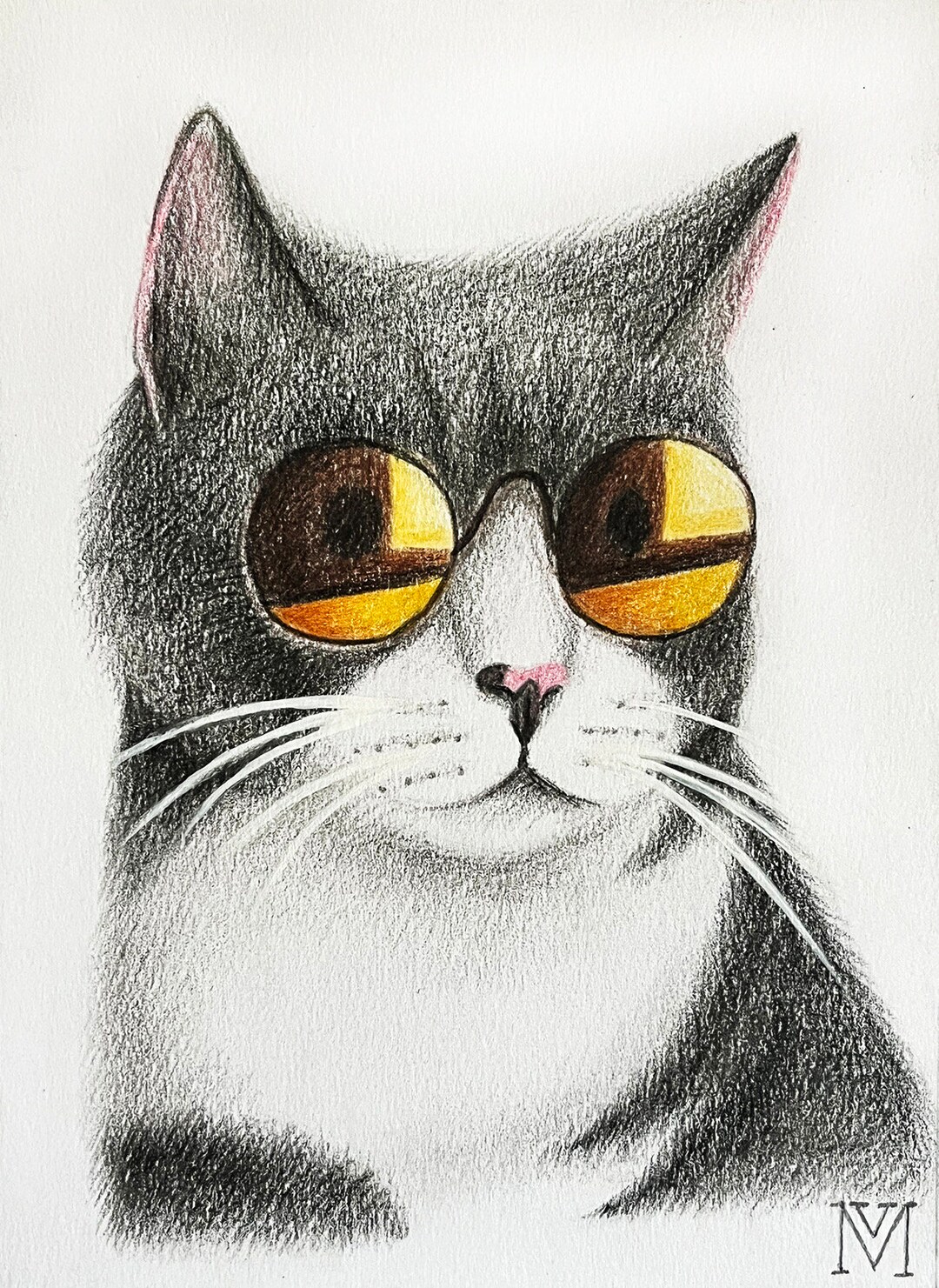 Original Handmade Miniature Cat Drawing - Colored Pencil Art on Paper ...