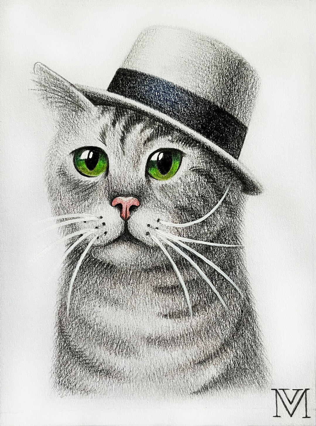 Original Handmade Miniature Cat Drawing Colored Pencil Art on Paper. - Etsy