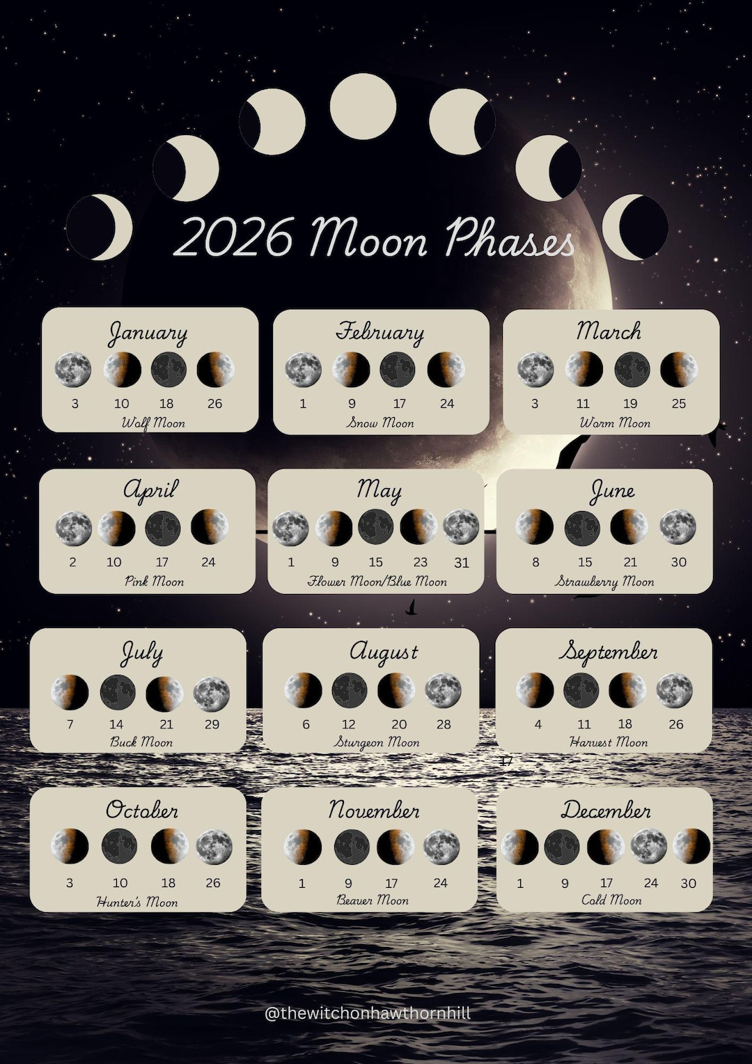 2026 Moon Phases Chart Digital Download - Etsy Australia