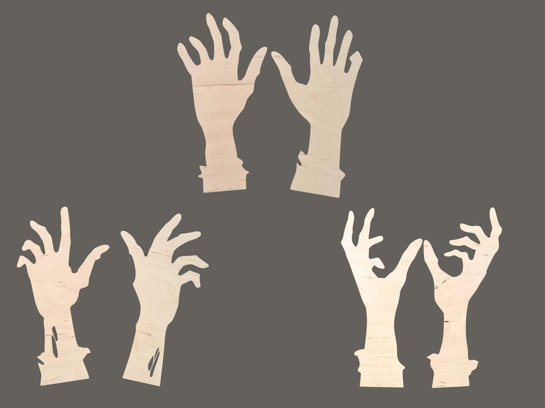 Set of 3 Zombie Hands Halloween Decoration Unfinished Wood, Spooky Tray ...